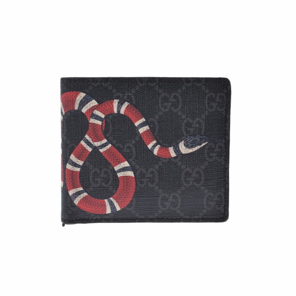Gucci | Bags | Gucci Gg Supreme Snake Black Canvas Leather Bifold ...